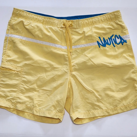Nautica | Swim | Nautica Mens Yellow Swim Trunks With Blue Logo Vintage ...